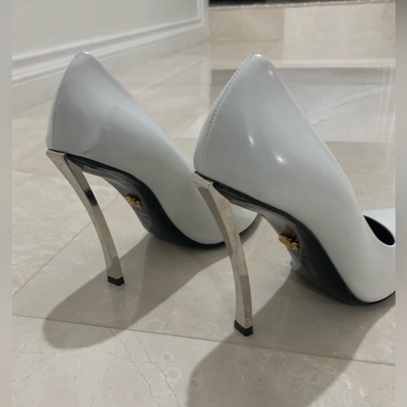 Versace | Shoes | Versace Curved Heel Pointed Toe Pump Shoes 38 | Poshmark